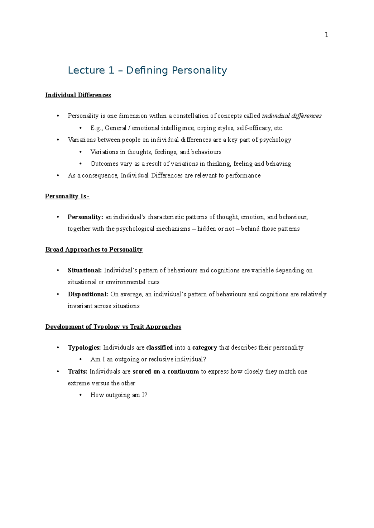 PSY391 - Midterm Exam Notes on Personality and Performance - Studocu