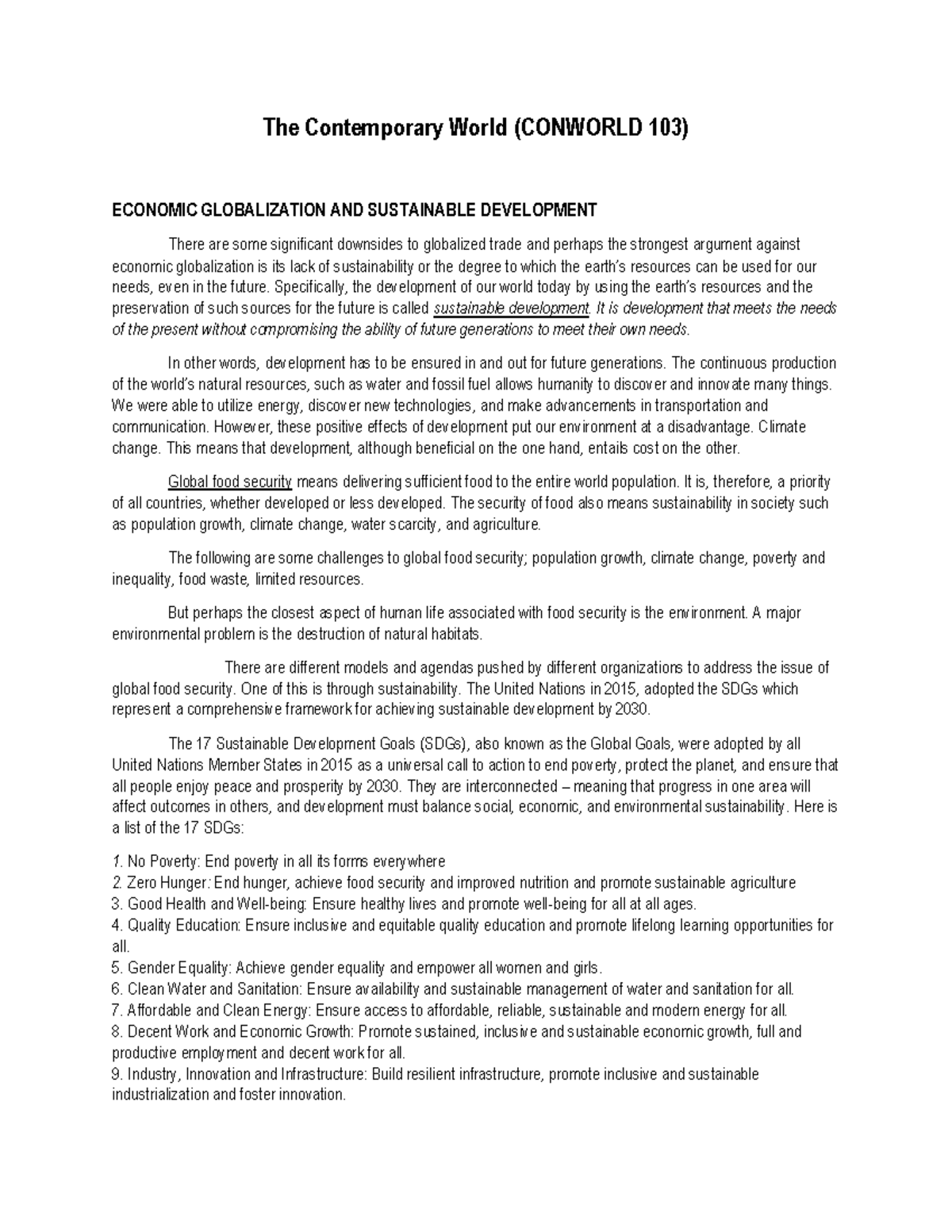 Conworld Lesson-11-12 - The Contemporary World (CONWORLD 103) ECONOMIC GLOBALIZATION AND ...