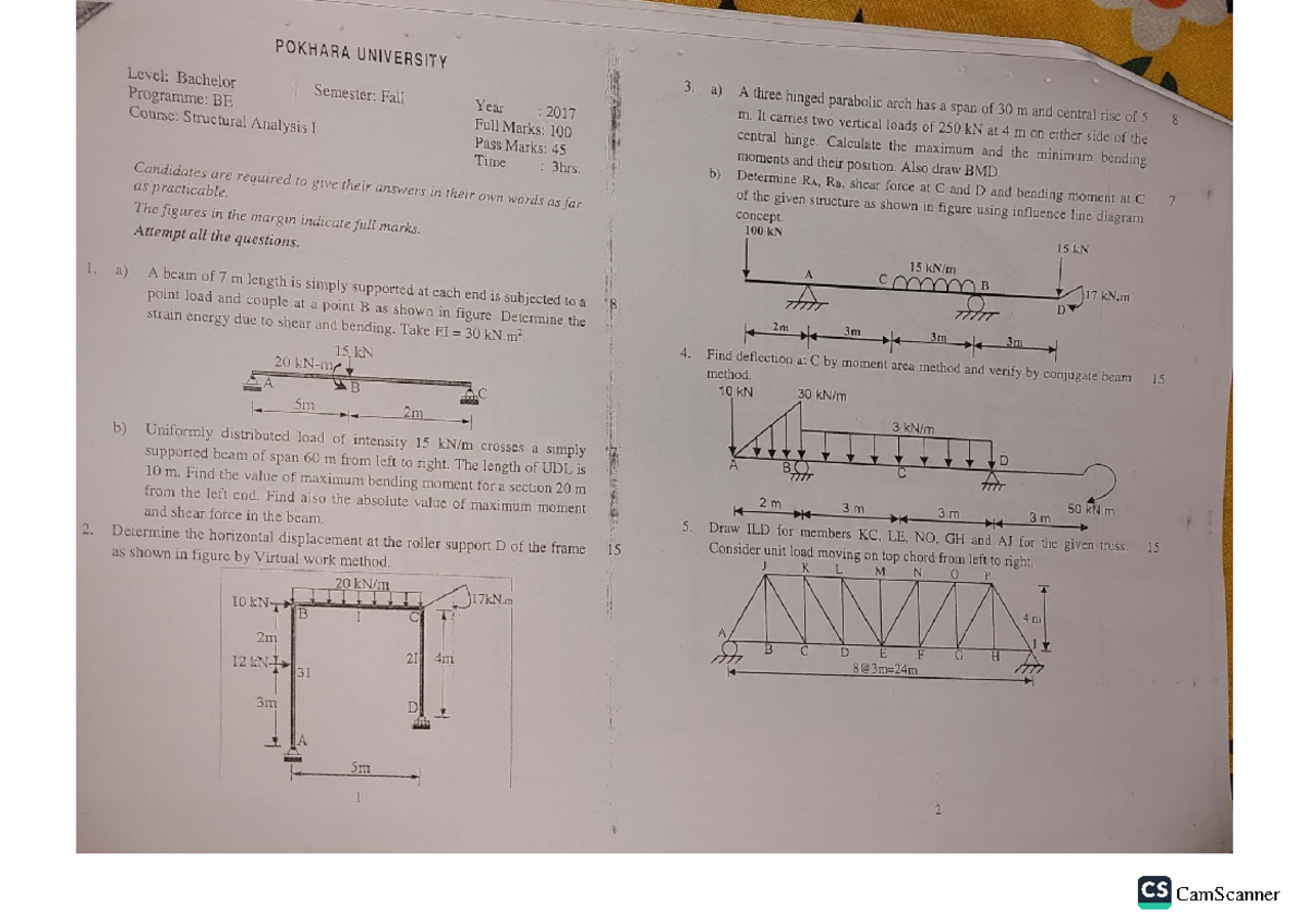 Structural Analysis I: Past Exam Questions and Solutions for BE Program ...