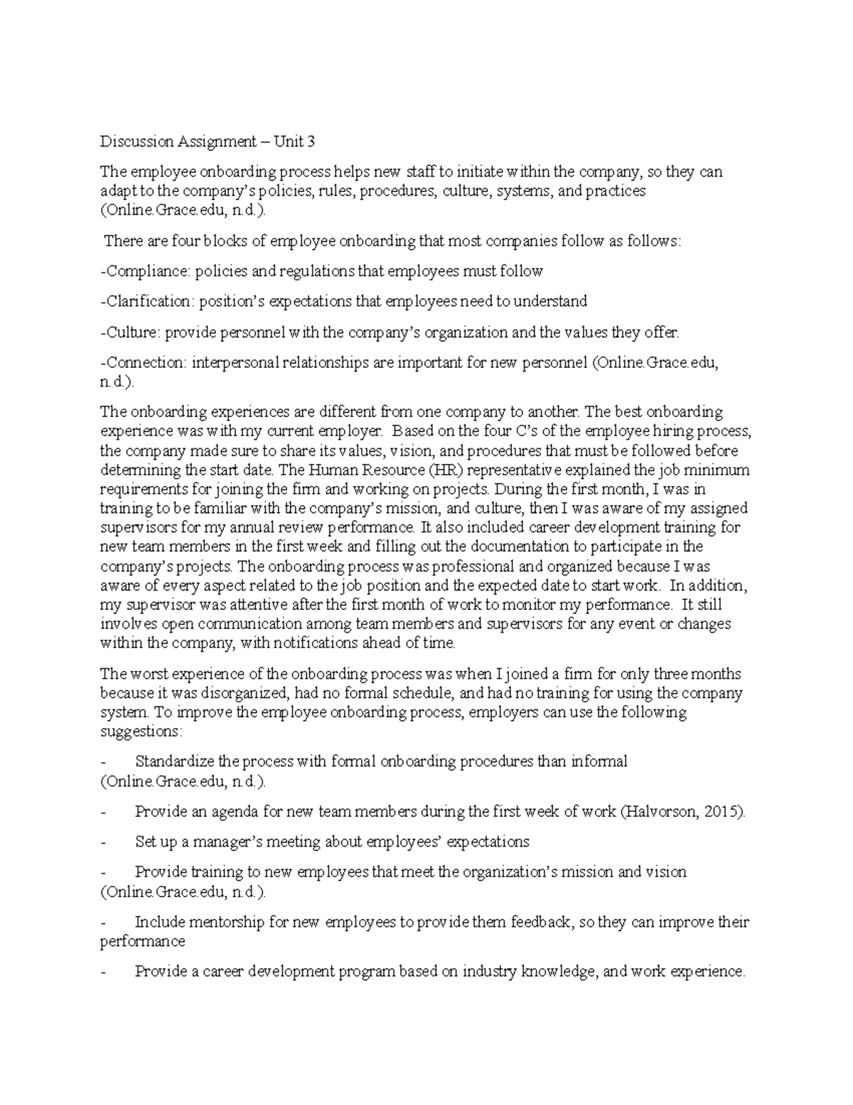 Discussion Assignment - Unit 3 - Discussion Assignment – Unit 3 The ...