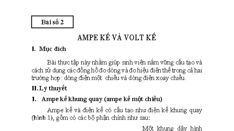 Bai 2 VON KE - AMPE KE - lý thuyết thực hành - AMPE KẾ VÀ VOLT KẾ I ...