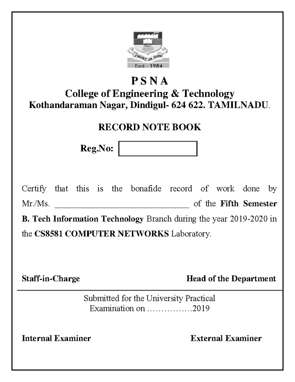 Cn lab record (1) share - COMPUTER NETWORKS Laboratory - P SPS NN AA ...