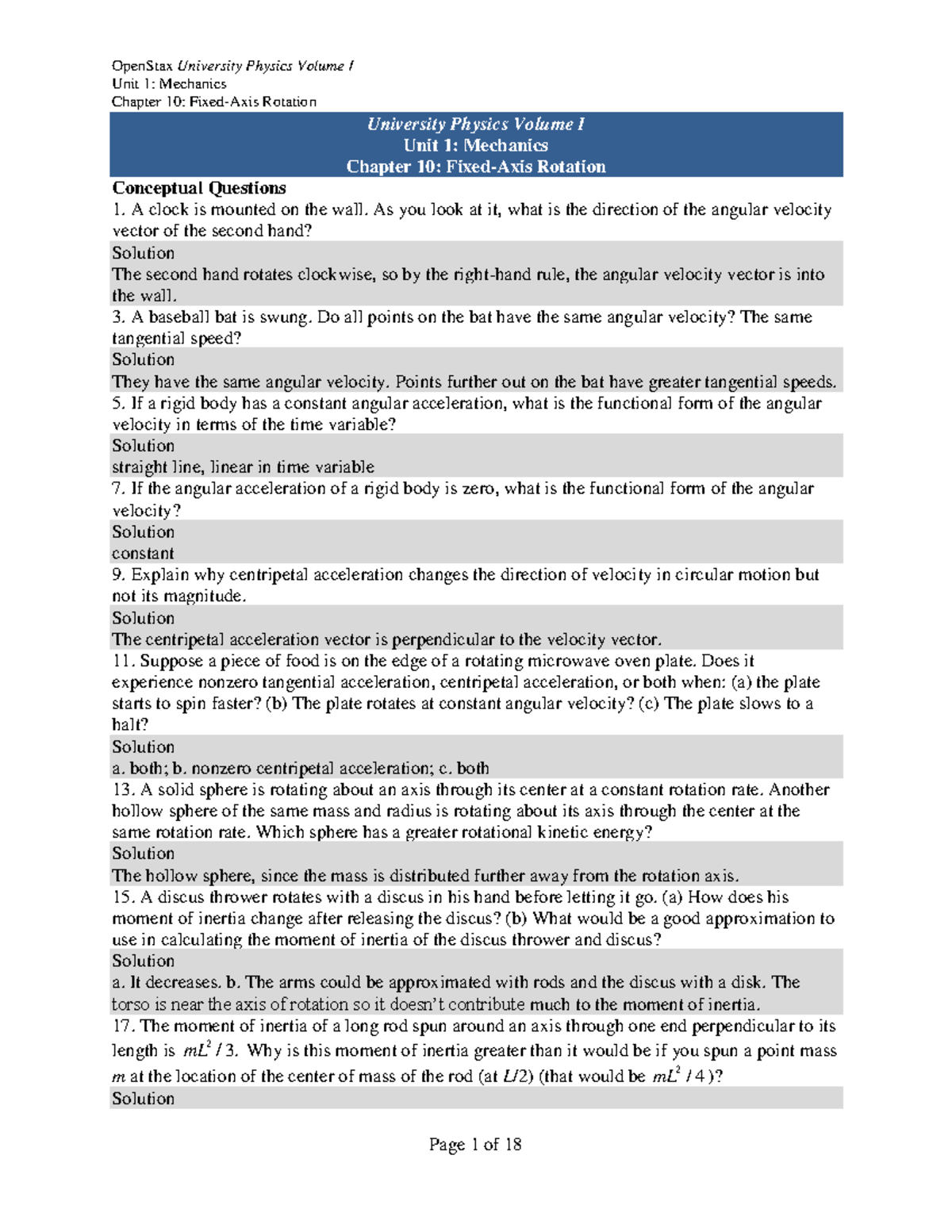 Solutions Ch10 - OpenStax University Physics Volume I Unit 1: Mechanics Chapter 10: Fixed-Axis ...