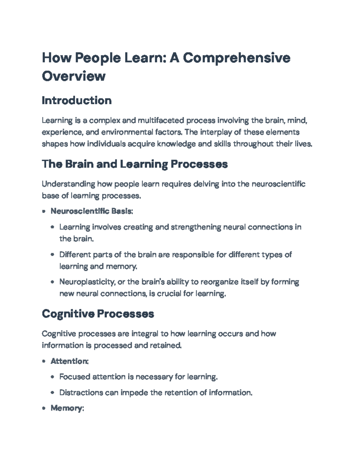 How People Learn: An Overview of Cognitive and Environmental Influences ...
