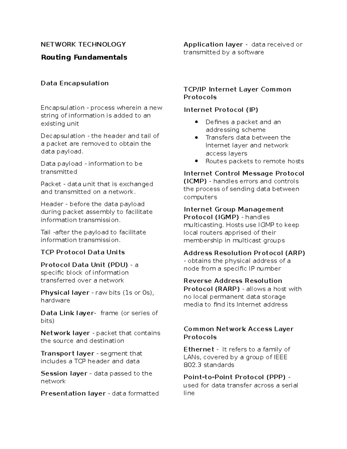Network Technology - Routing Fundamentals Overview - Studocu