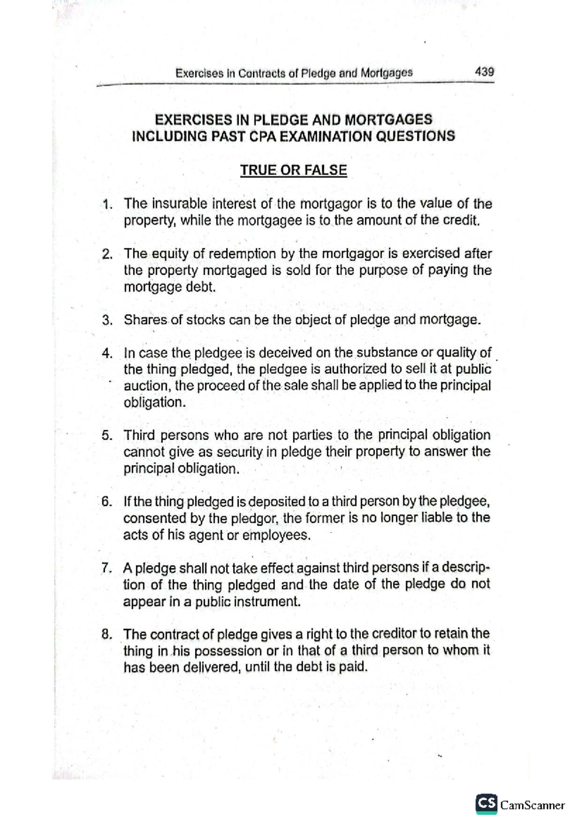 Exercises in Pledge and Mortgages (CS 439) with Answers - Studocu