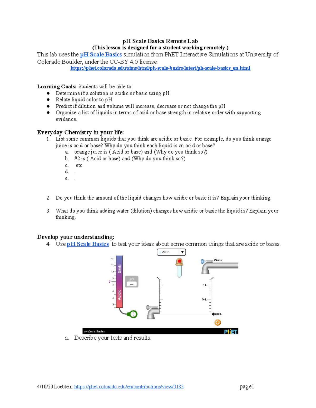 pH Scale Basics Remote Lab: Understanding Acids and Bases - Studocu