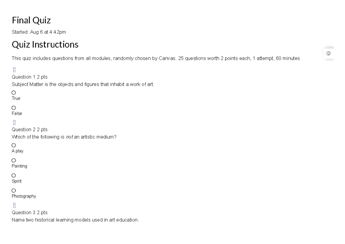 Quiz Final Quiz - This was test that was required for the course. This ...