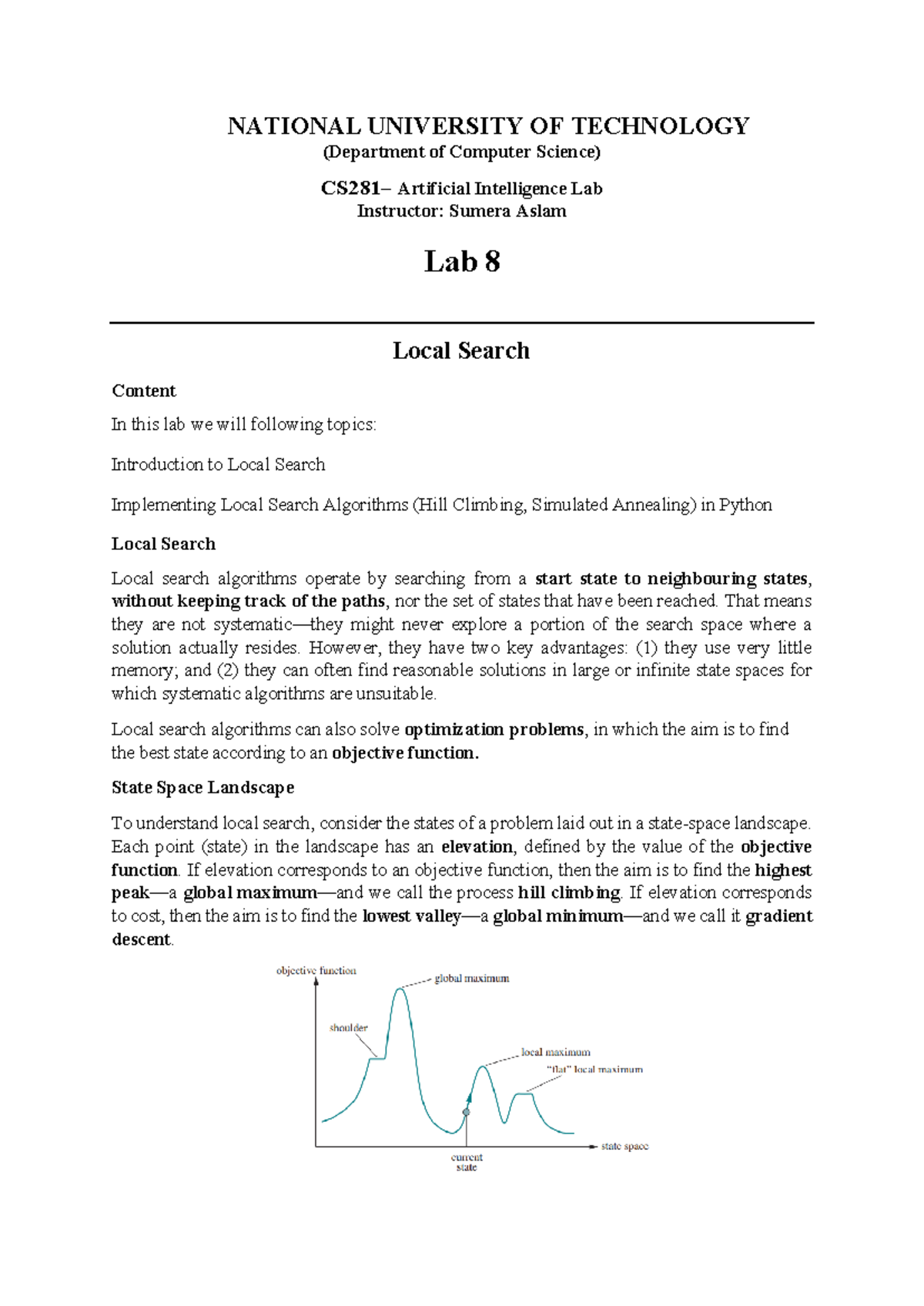 AI Lab Manual 8: Local Search Algorithms in Python (CS Course) - Studocu