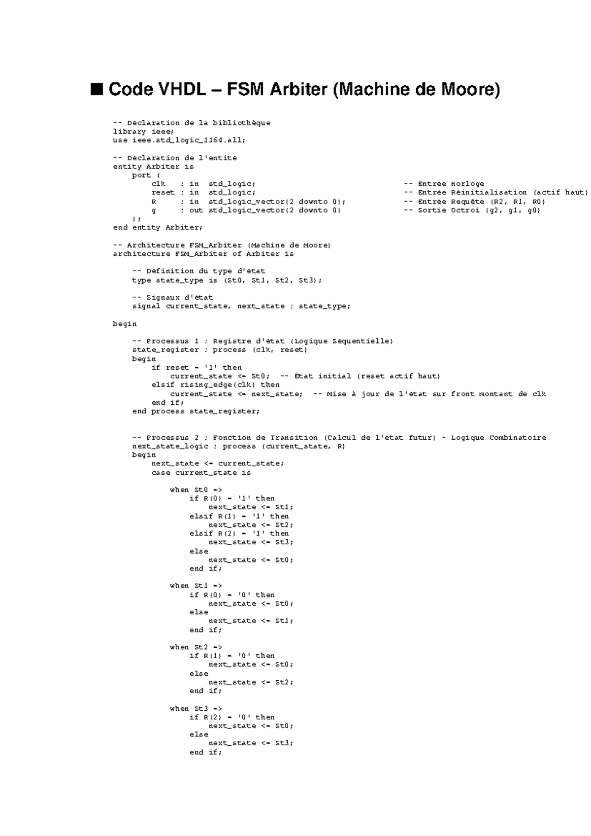 Code VHDL FSM Arbiter (Machine de Moore) - Déclaration et Logique - Studocu
