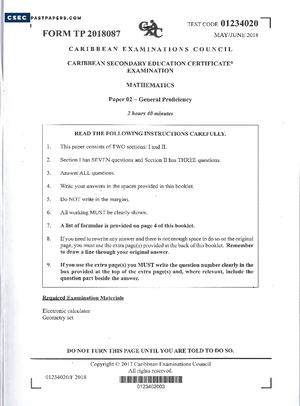 CSEC Math Jan 2024 - Specimen math paper 2 - pure mathematics - Studocu