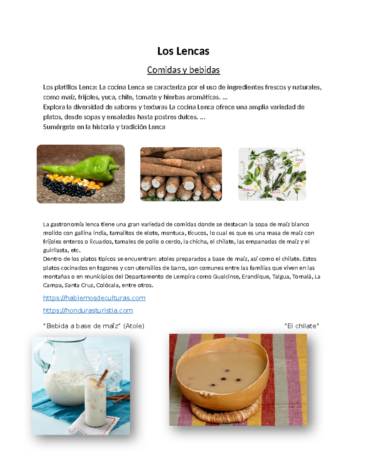 Comidas y Bebidas Lenca: Sabores y Tradición Cultural - Studocu