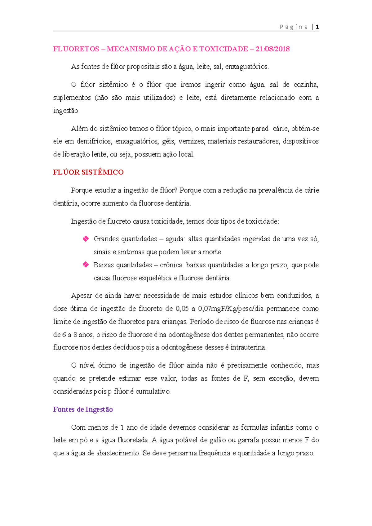 Fluoretos - Aula - P á g i n a | 1 FLUORETOS – MECANISMO DE AÇÃO E ...