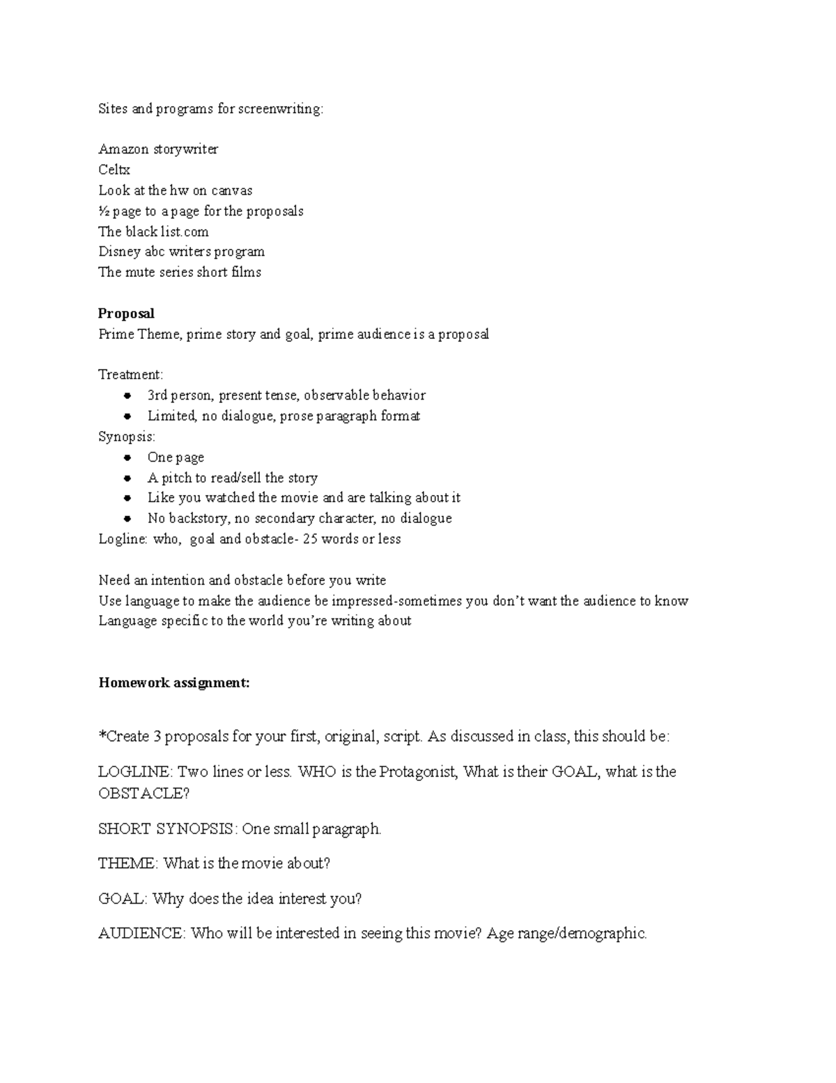 Screenwriting 1 - Lecture notes 1-10 - Sites and programs for ...