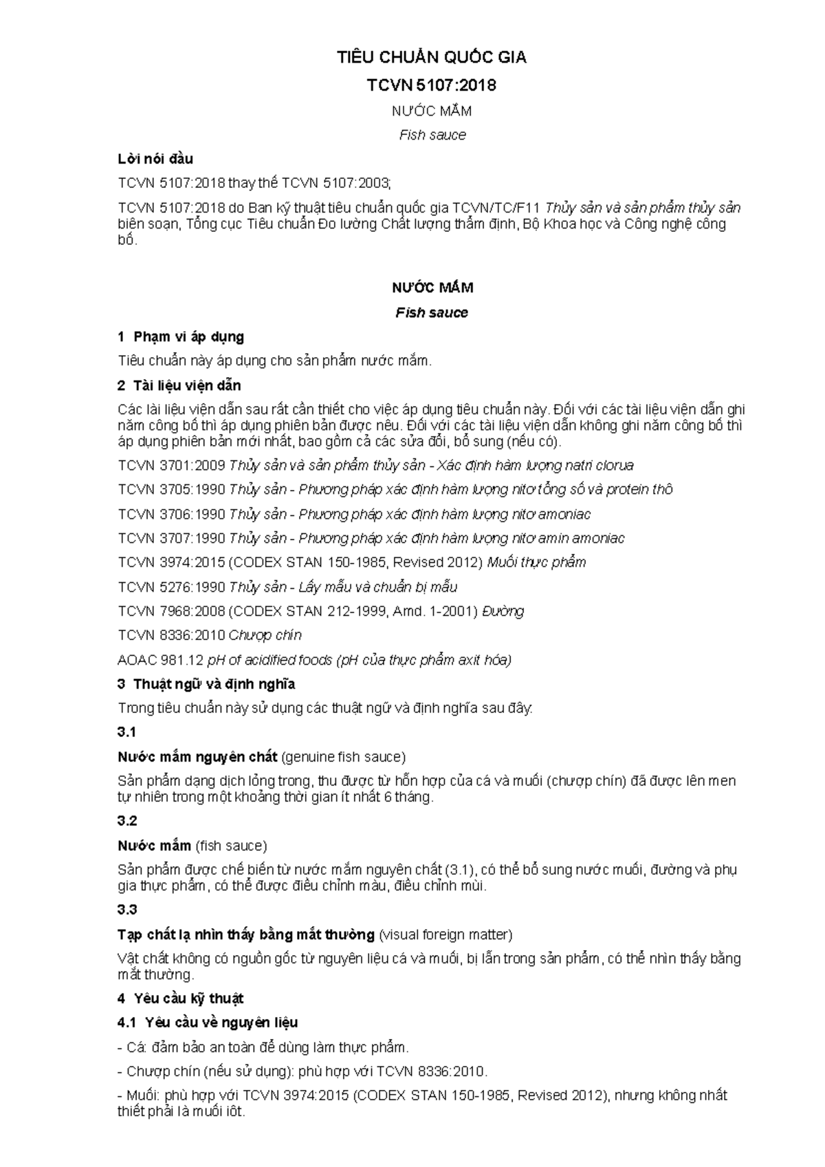 TCVN 5107:2018 Tiêu Chuẩn Nước Mắm - Hướng Dẫn và Yêu Cầu Kỹ Thuật ...