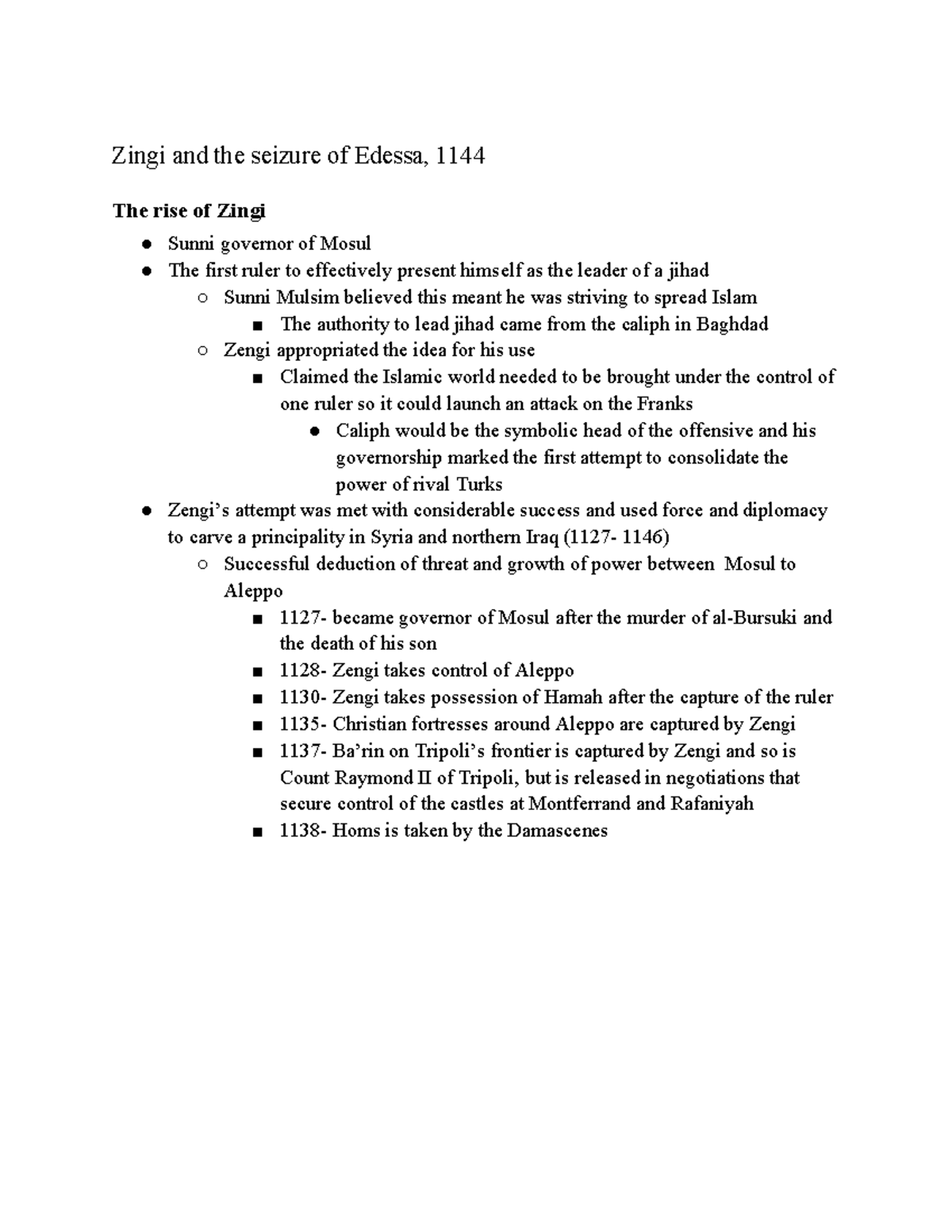 Muslim Power in the Crusades: The Rise of Zengi and Edessa Seizure ...