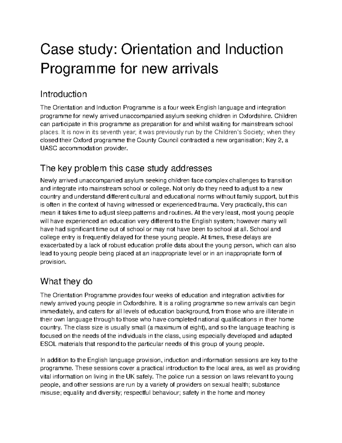 Case Study Orientation Programme - Case study: Orientation and ...