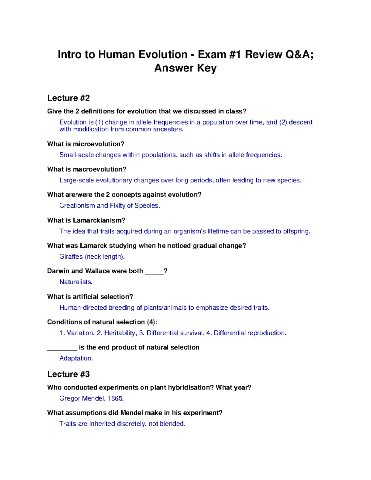 Human Evolution Exam 1 Review Answer Key - Studocu