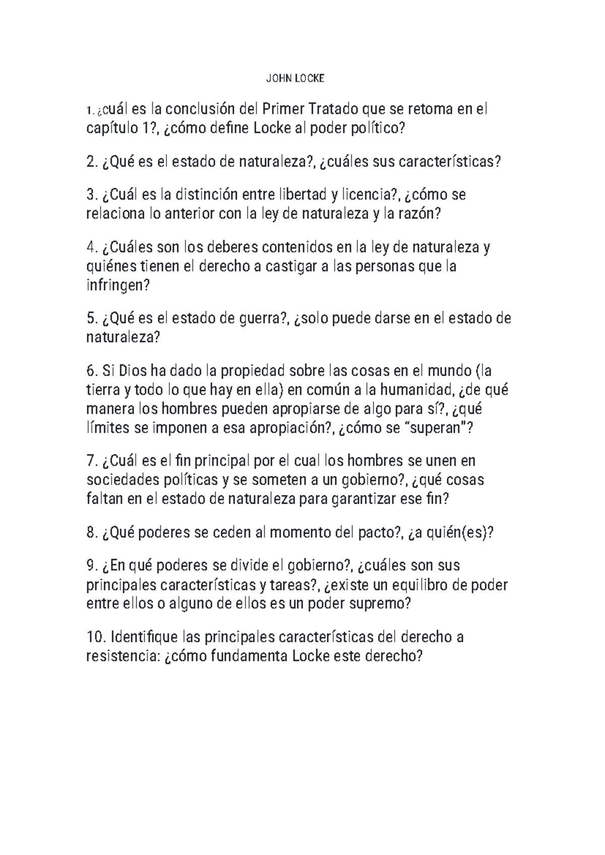 JOHN LOCKE: Análisis del Poder Político y el Estado de Naturaleza - Studocu