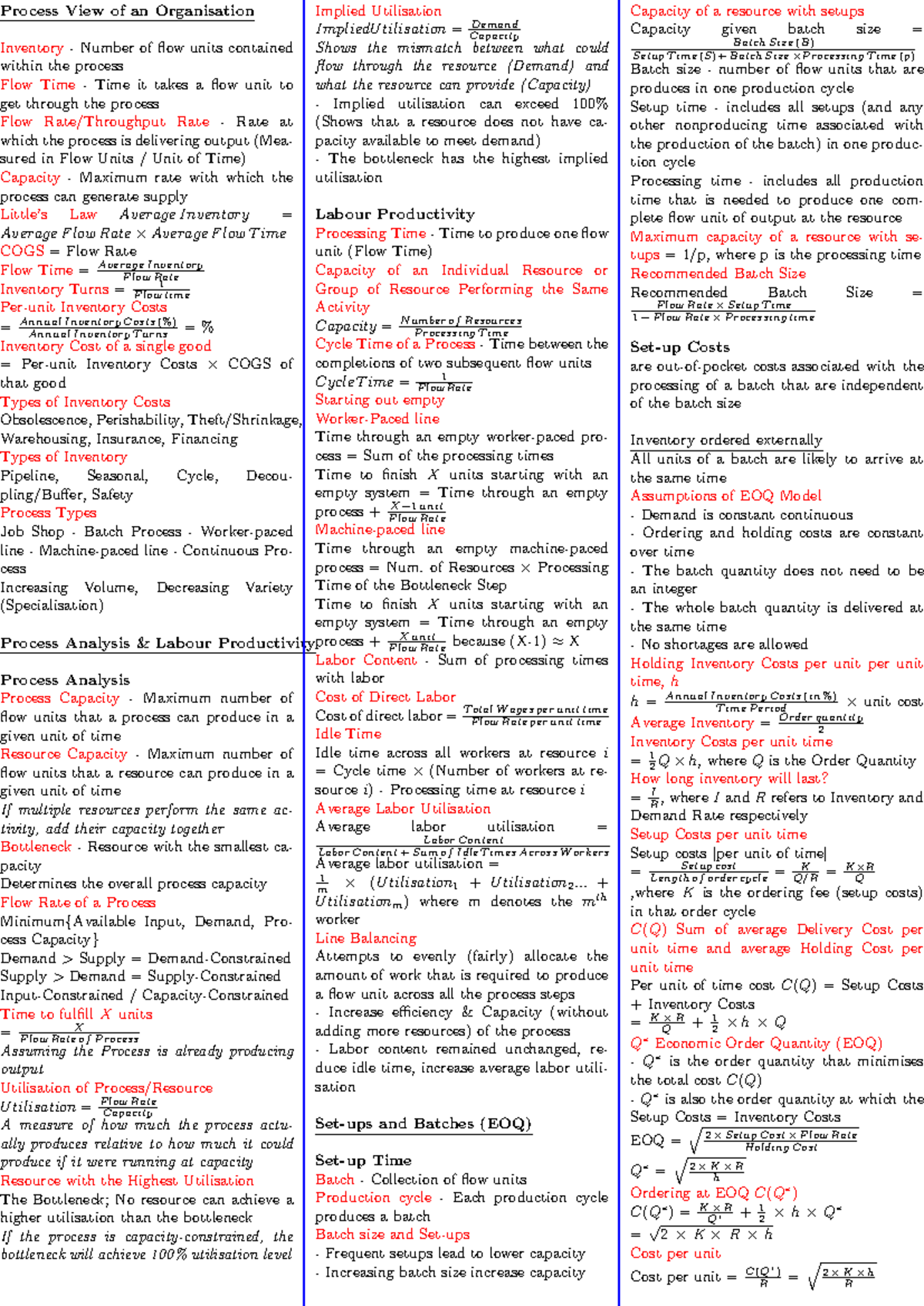 001 OPIM201 Mid Term Cheat Sheet - Process View of an Organisation Inventory - Number of flow ...