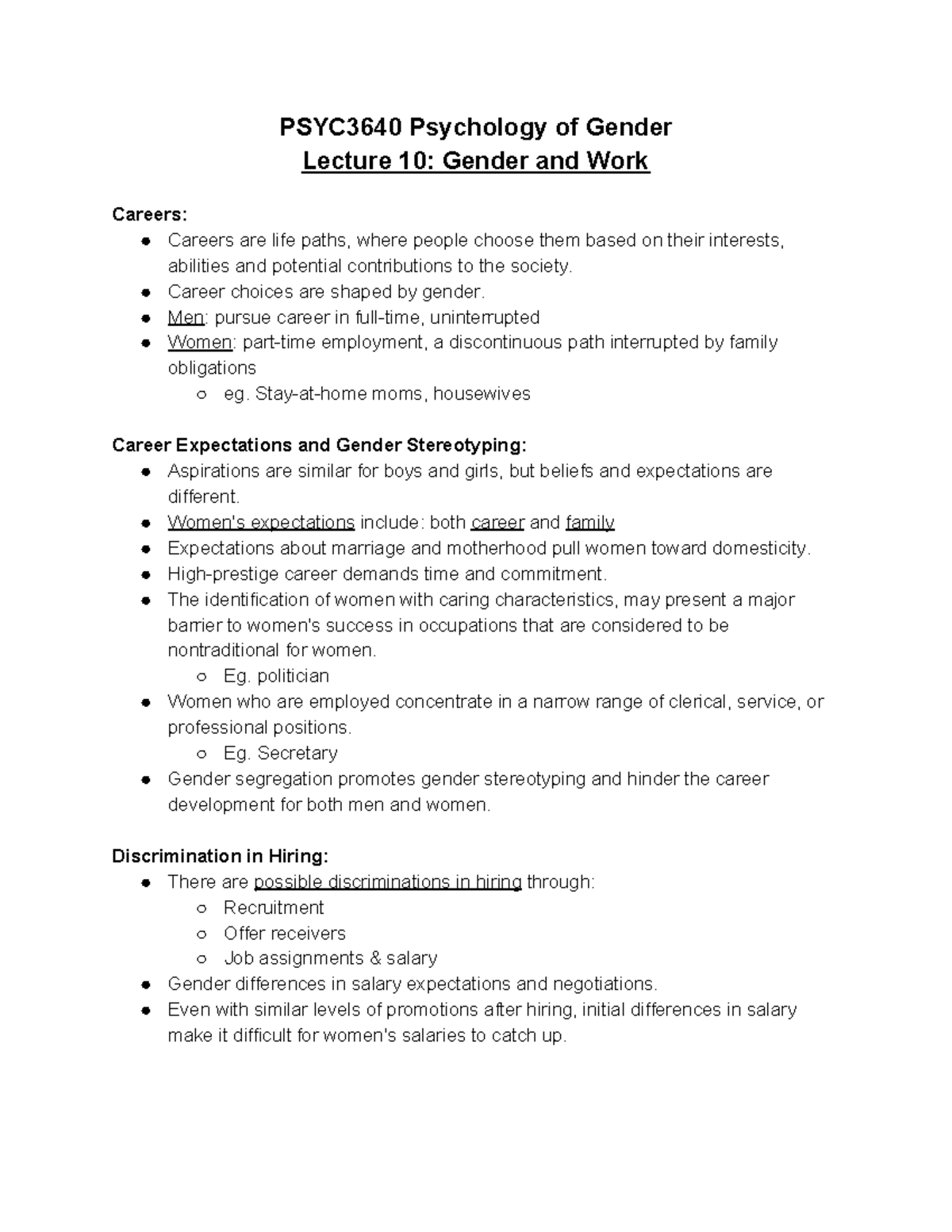 PSYC3640 Psychology of Gender: Lecture 10 (Gender and Work) - Career ...