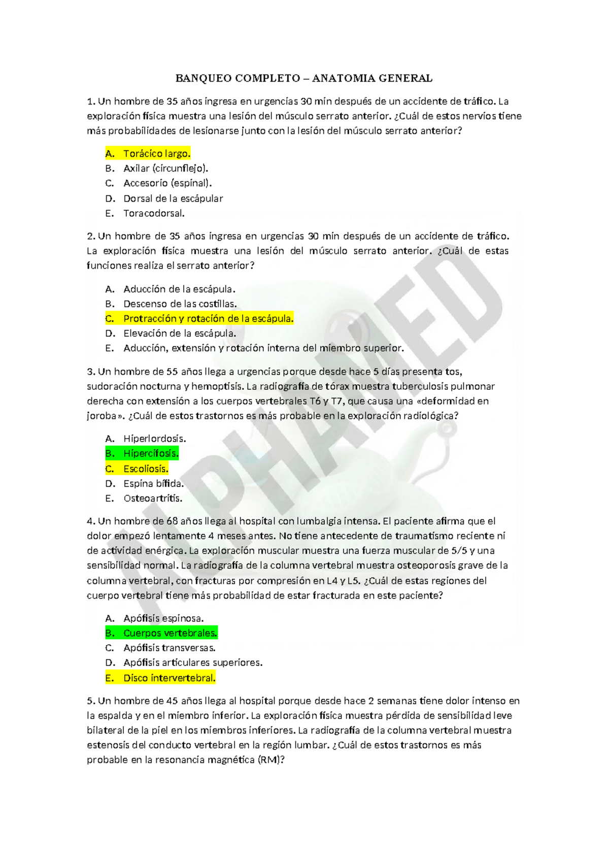 BANQUEO COMPLETO ANATOMÍA GENERAL 1: Preguntas y Respuestas - Studocu