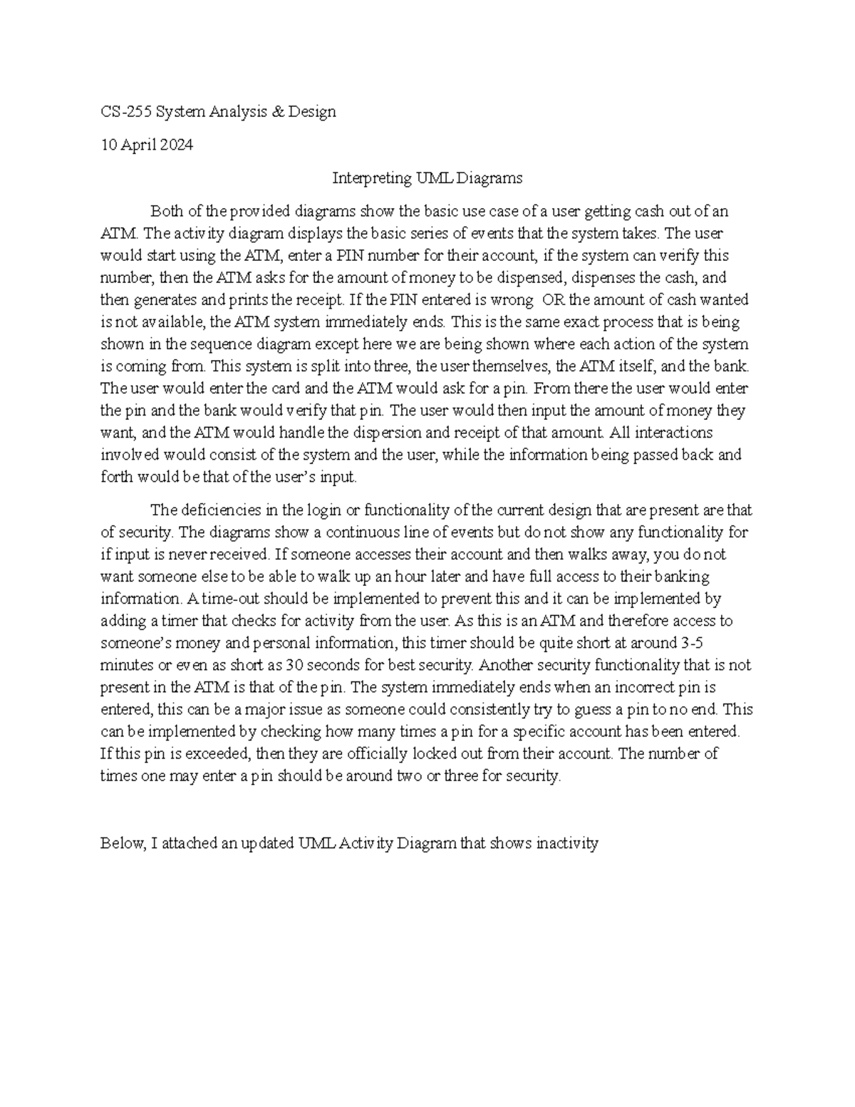 Interpreting UML Diagrams for ATM Functionality - CS-255 Module 6 - Studocu