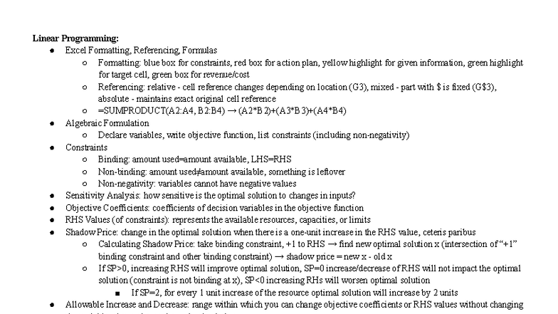 COMM 190 Cheat Sheet: Linear Programming & Probability Concepts - Studocu