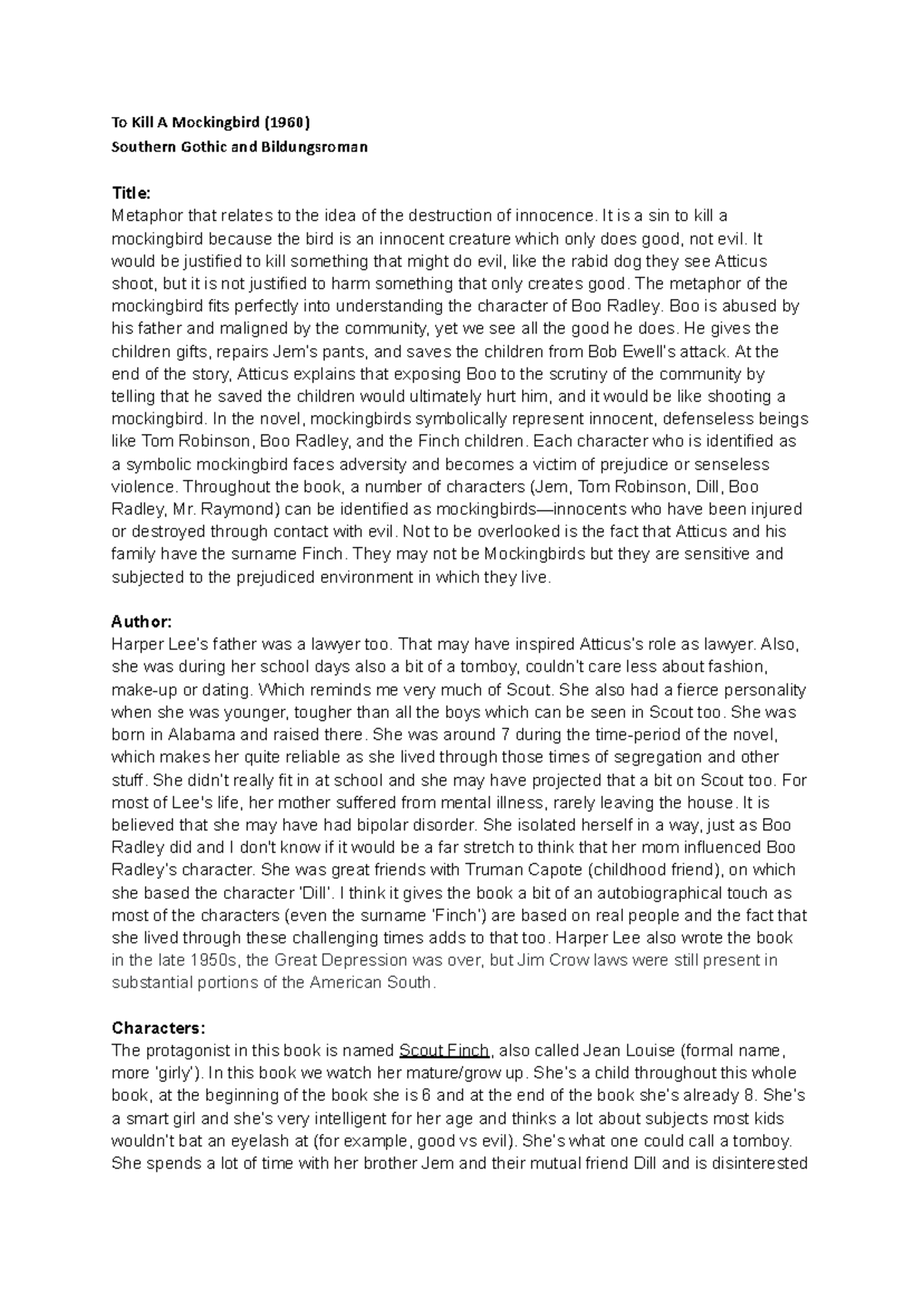 Analyzing Symbolism and Themes in To Kill a Mockingbird (ENG 101 ...