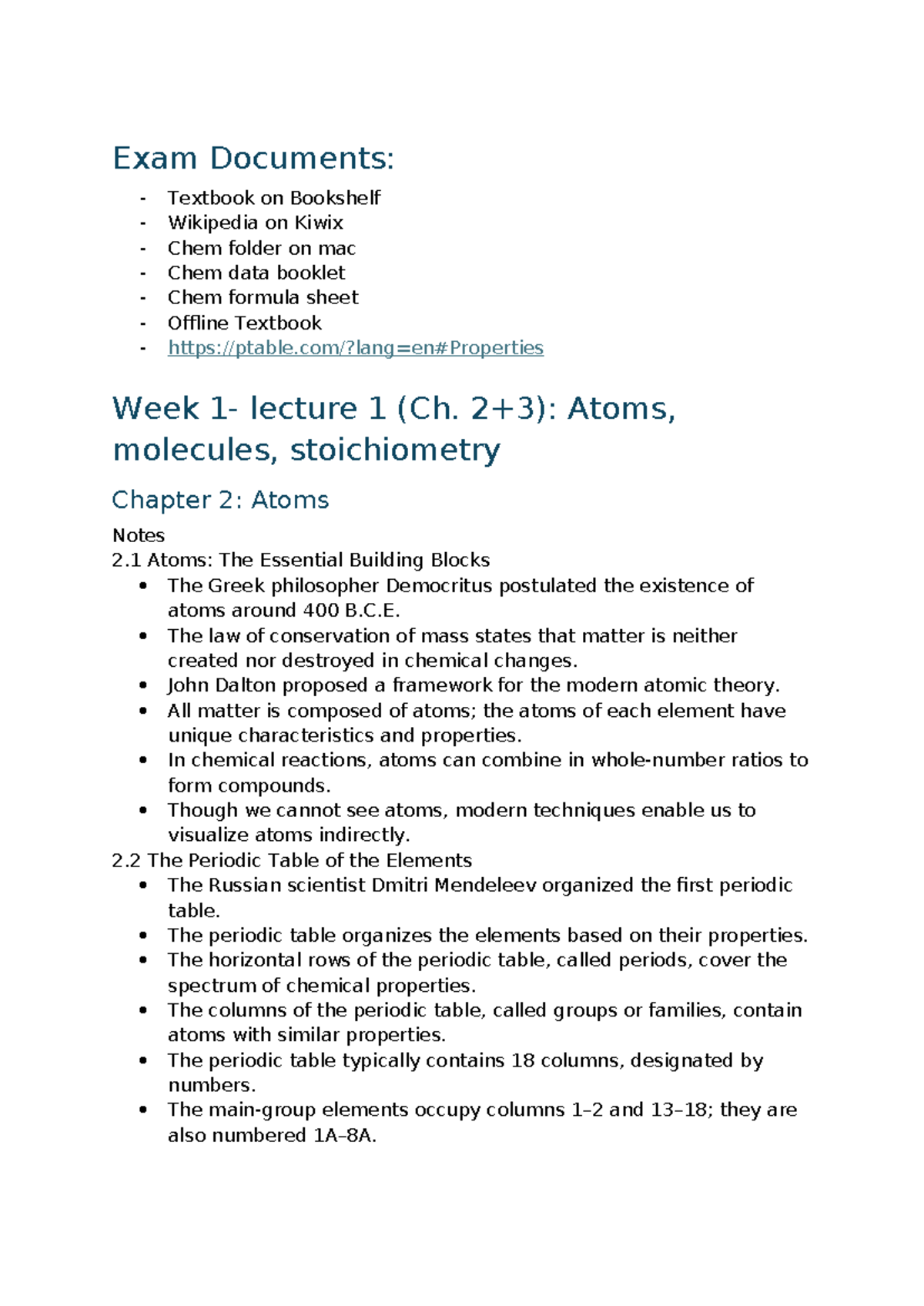 Chemistry 101: Final Exam Textbook Summaries and Lecture Notes - Studocu
