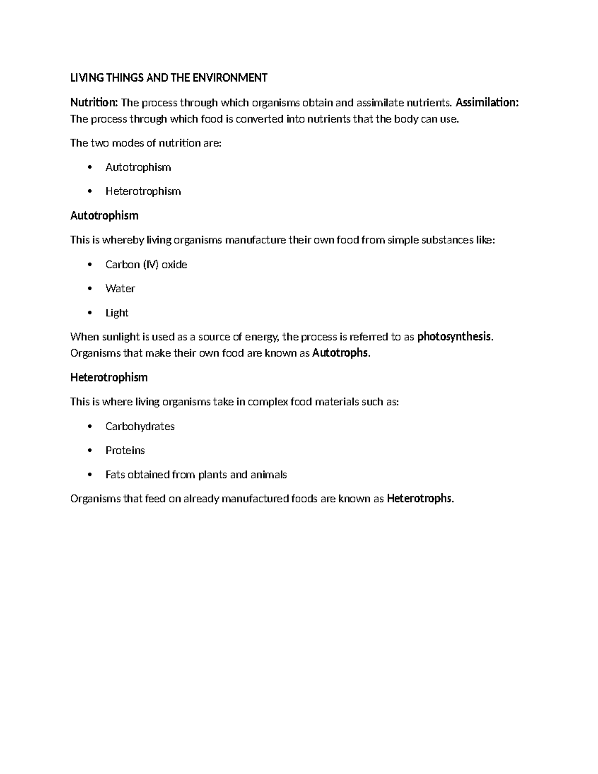 Grade 9 Science: Nutrition and Photosynthesis in Living Things - Studocu