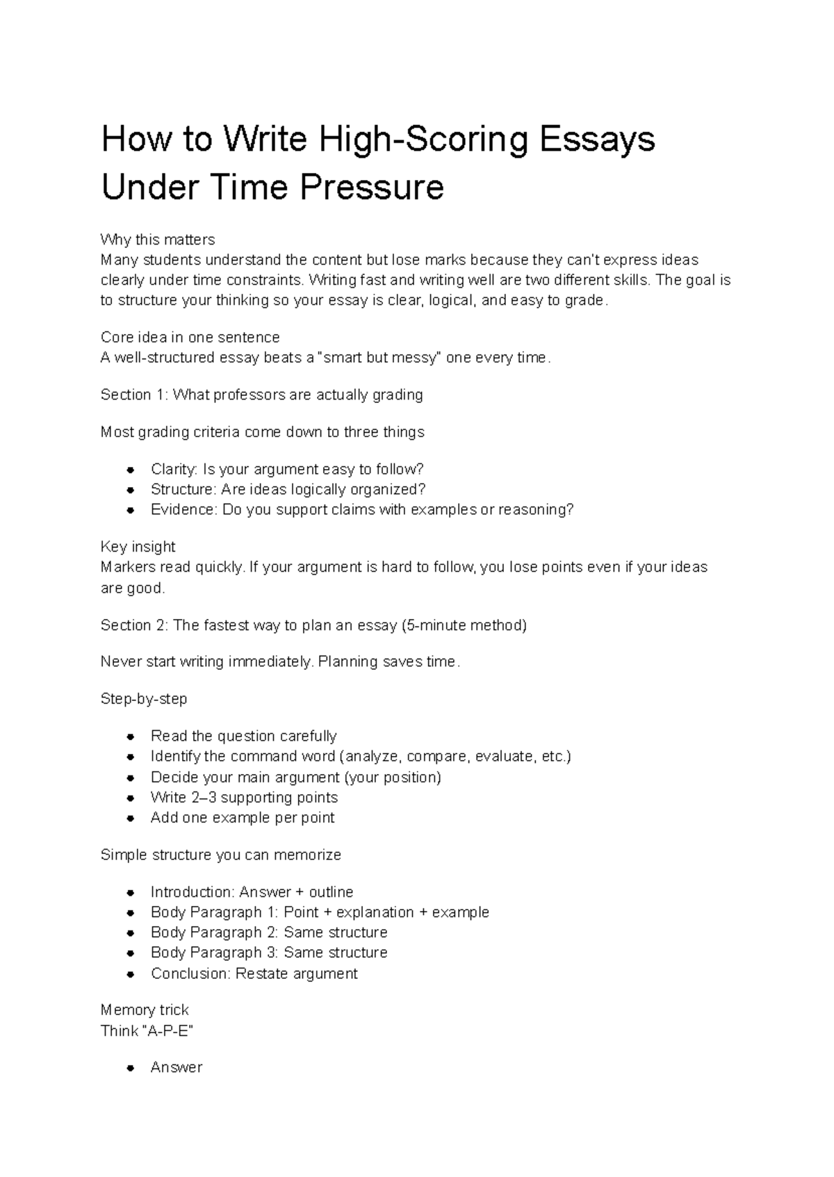 How to Write High-Scoring Essays (ENG101) Under Time Pressure - Studocu