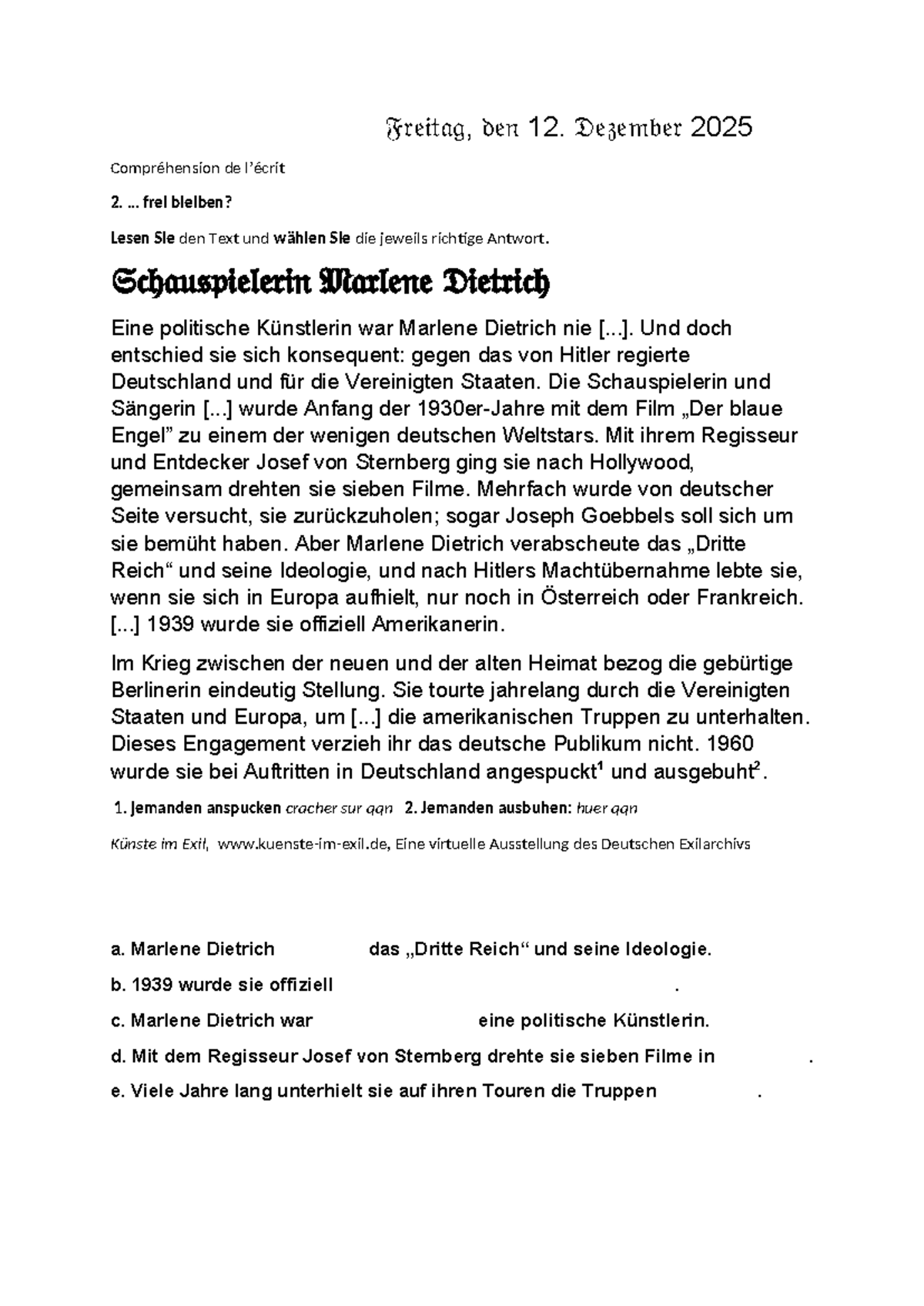 Schauspielerin Marlene Dietrich: Einblicke in ihr Leben und Werk - Studocu