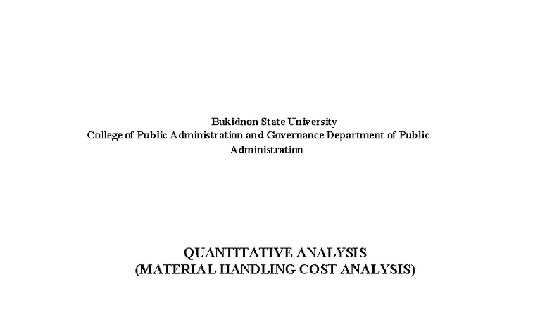 Quantitative Analysis of Material Handling Costs in Operations Management (CBMEC - Studocu