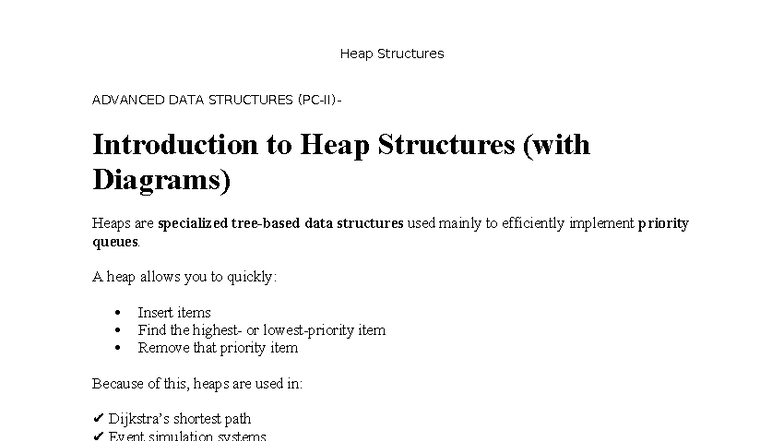 UNIT - I Heap Structures Overview in Advanced Data Structures (PC-II) - Studocu