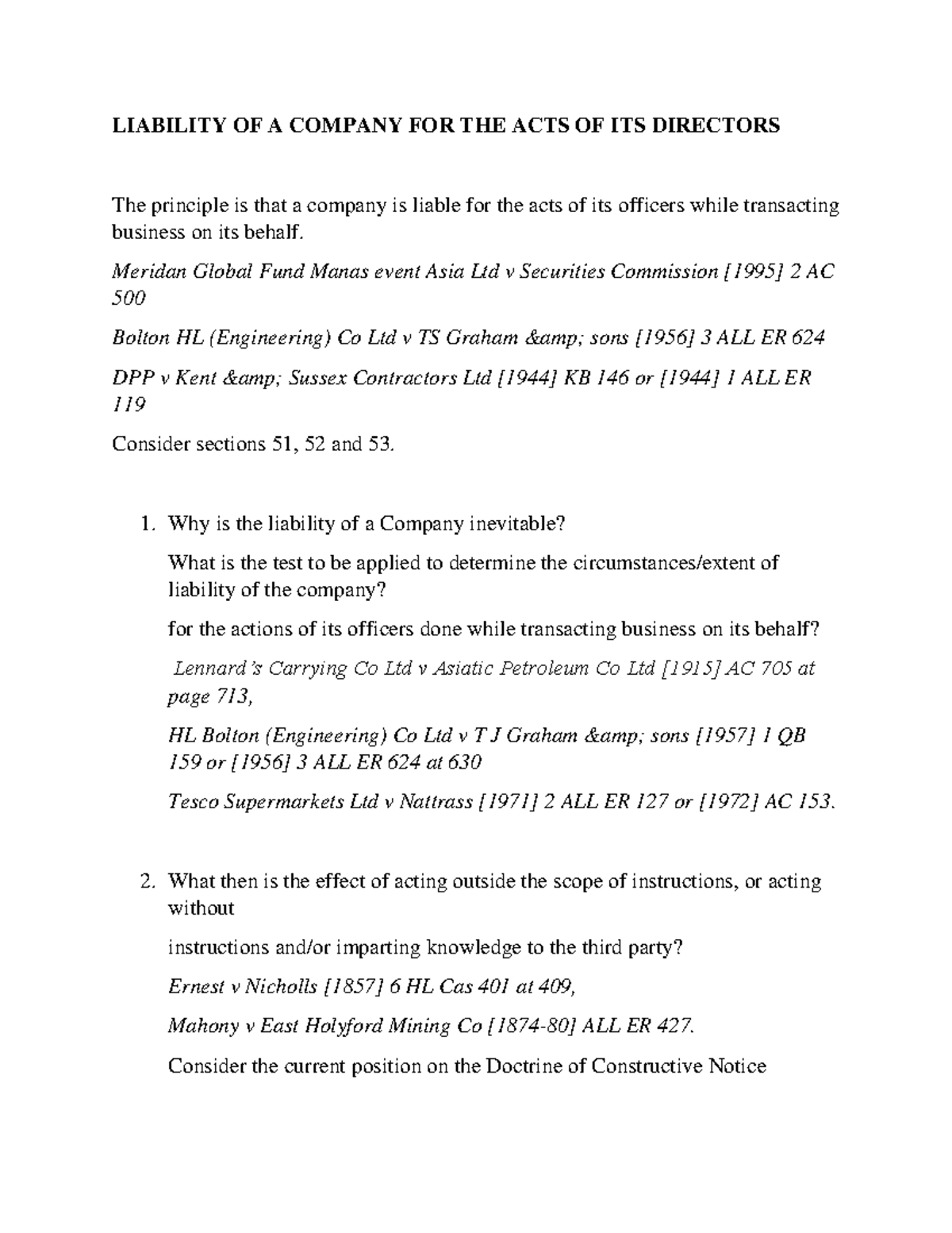 Liability of a Company for Directors' Acts: Legal Principles & Cases ...