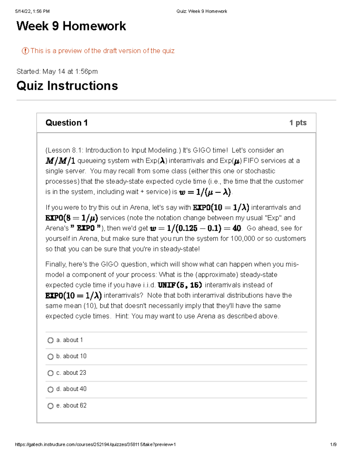 Week 9 Homework: Quiz on Input Modeling and Distributions - Studocu