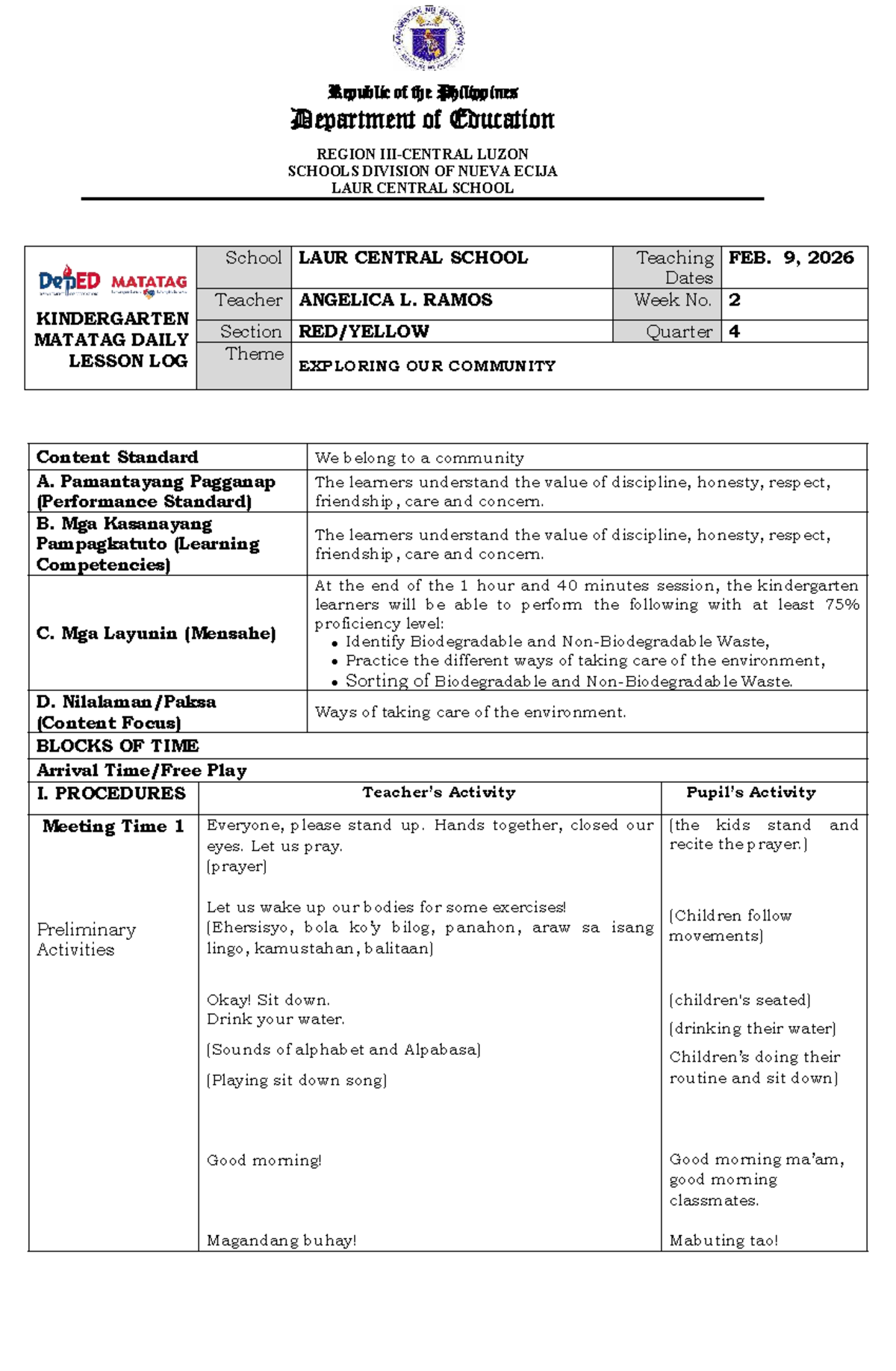 DLP-MATH-Initial Lesson Plan: Exploring Our Community (Feb 9, 2026 ...