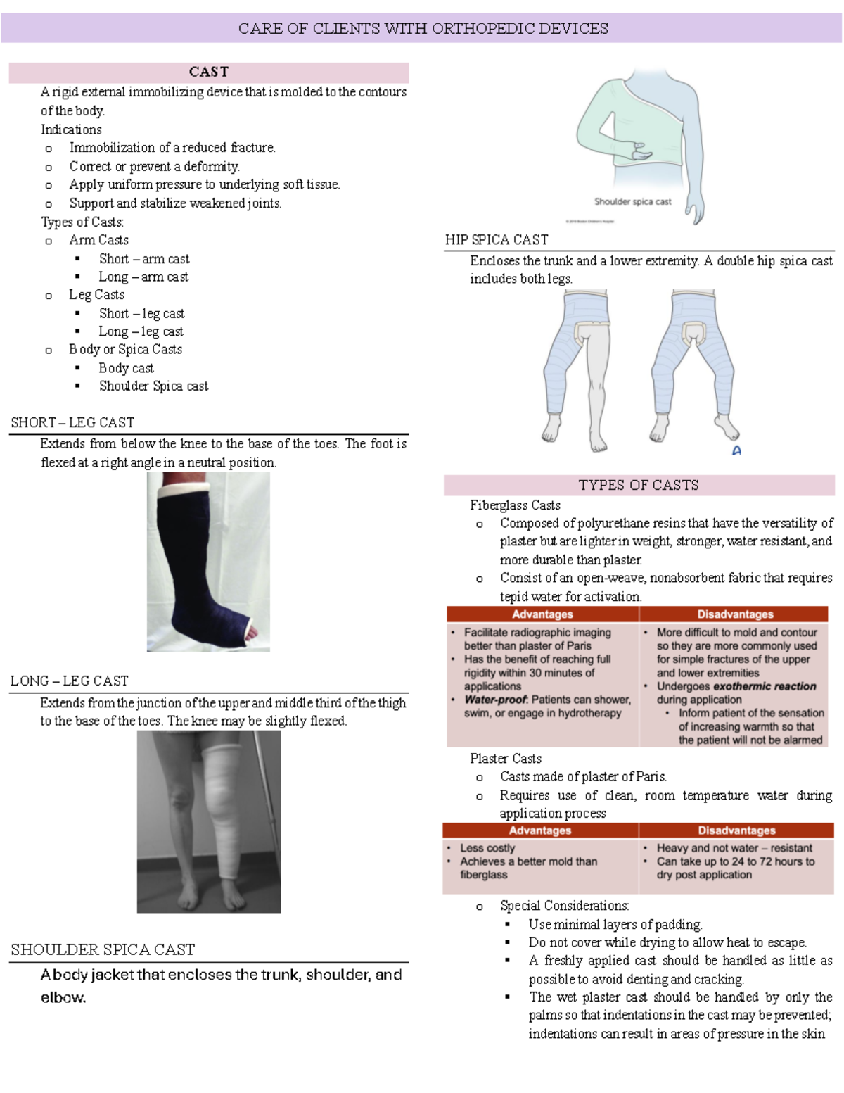 CARES OF CLIENTS WITH CASTS: MANAGEMENT AND COMPLICATIONS - Studocu