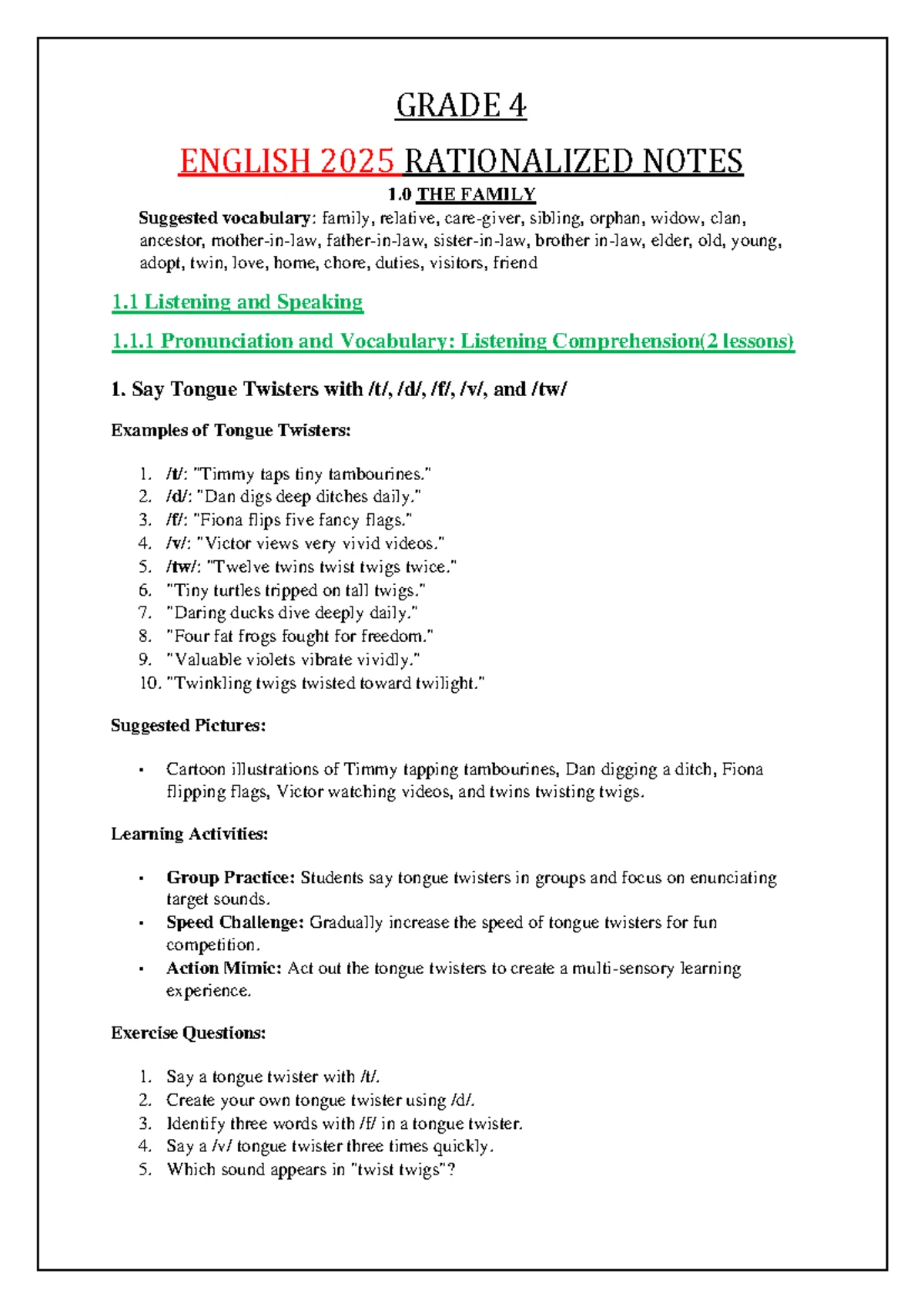Creative Arts & Sports G7 Updated Notes for 2025 Curriculum - Studocu