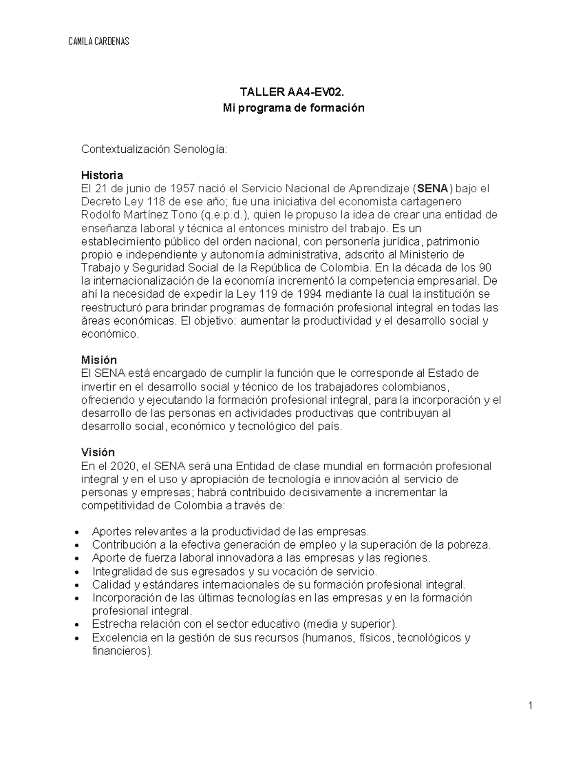 Taller de Formación Integral en SENA: Contextualización y Valores - Studocu