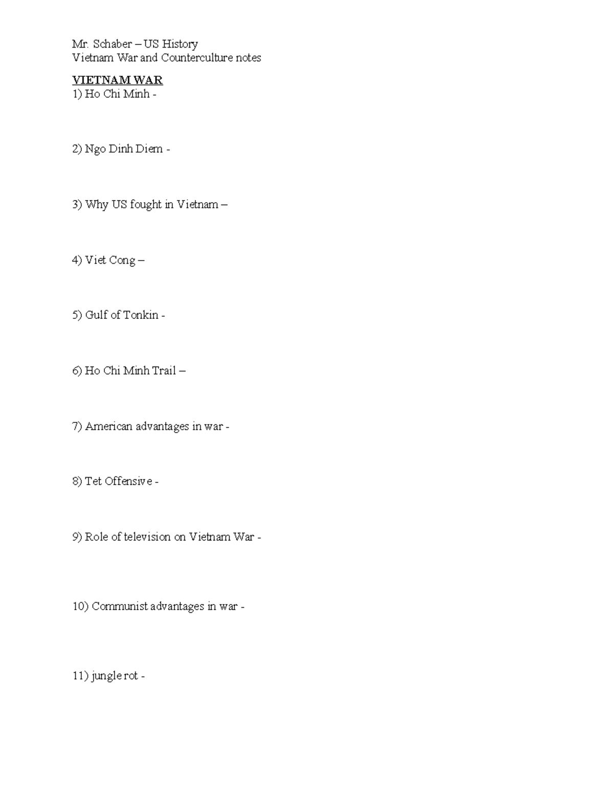 Vietnam WAR key terms-1 - Mr. Schaber – US History Vietnam War and ...