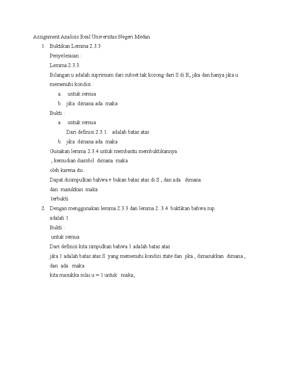 Analisis Real Assignment - Assignment Analisis Real Universitas Negeri Medan 1. Buktikan Lemma 2 ...