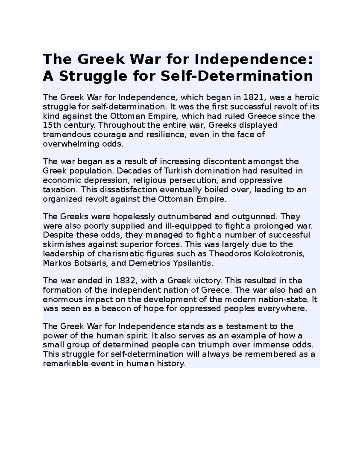 Greek War for Independence: A Heroic Struggle for Freedom - Studocu