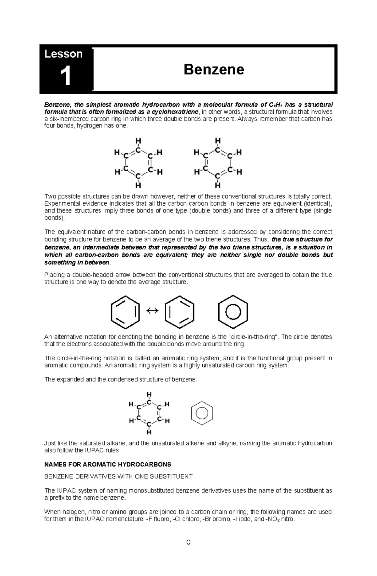 Lesson 1: Benzene and Its Derivatives in Aromatic Hydrocarbons - Studocu