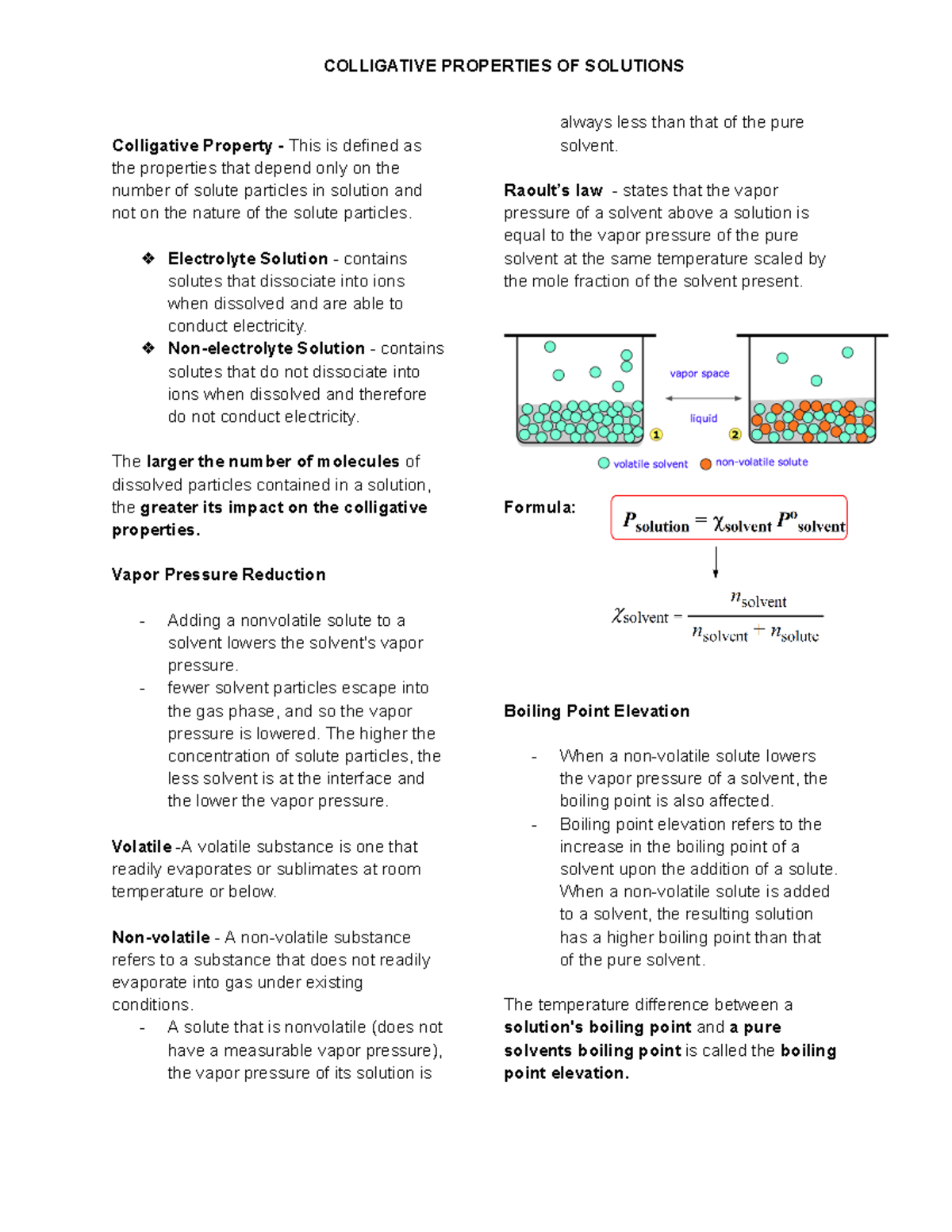 COLLIGATIVE PROPERTIES OF SOLUTIONS REVIEWER - CHEM 101 - Studocu