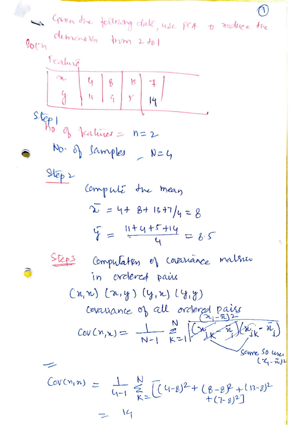 Dav notes - 1 1 Given the following date, use PCA to reduce the Sotn ...