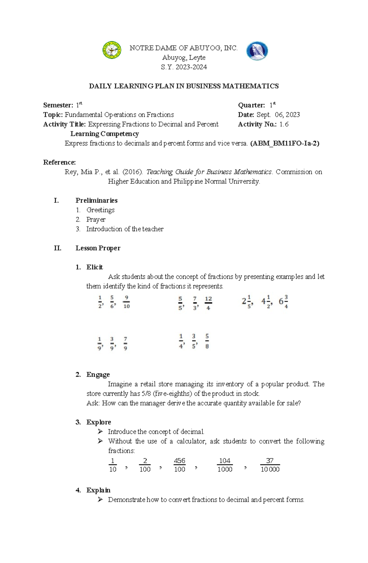 1.6 LP Business Math: Converting Fractions to Decimals & Percents - Studocu