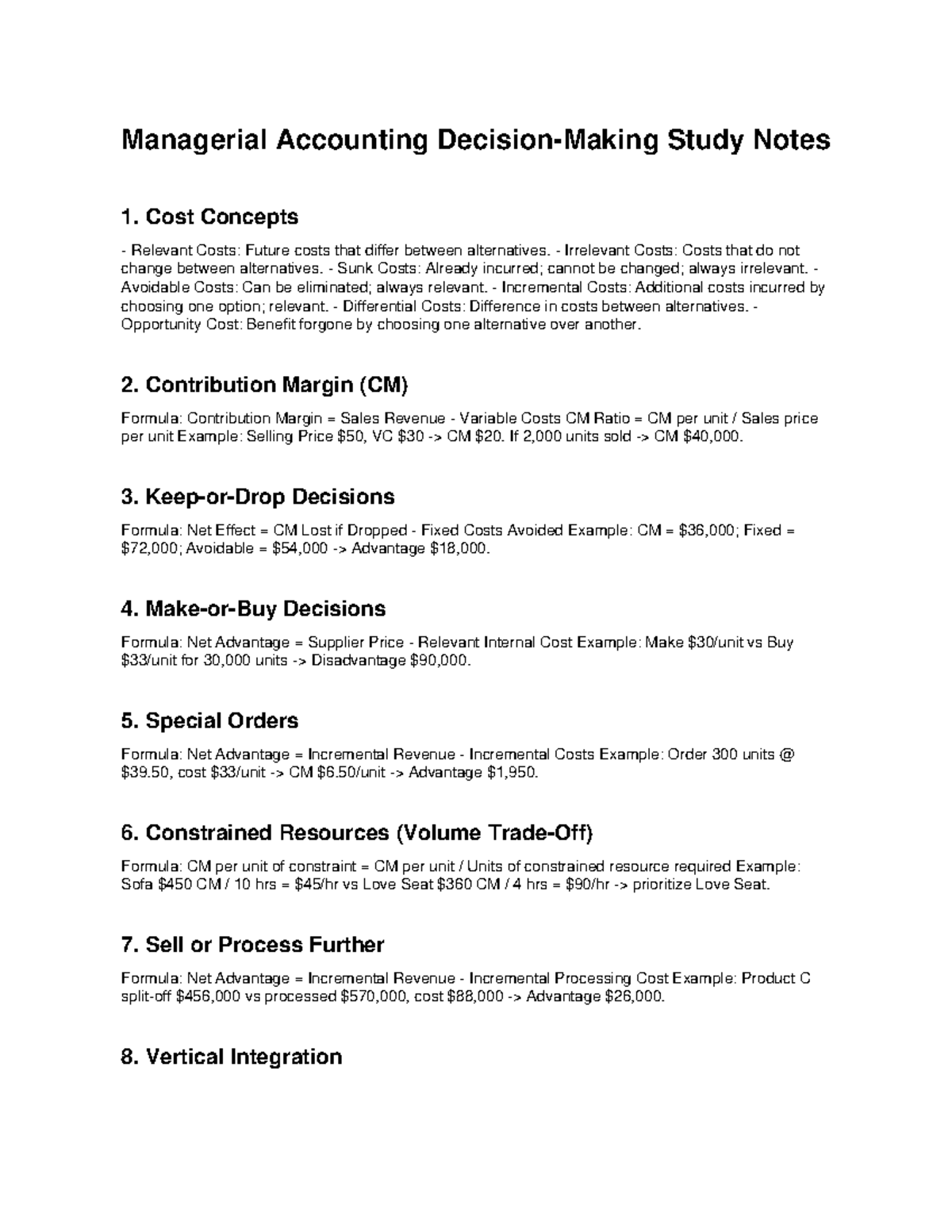 Managerial Accounting Study Notes: Key Concepts & Formulas - Studocu