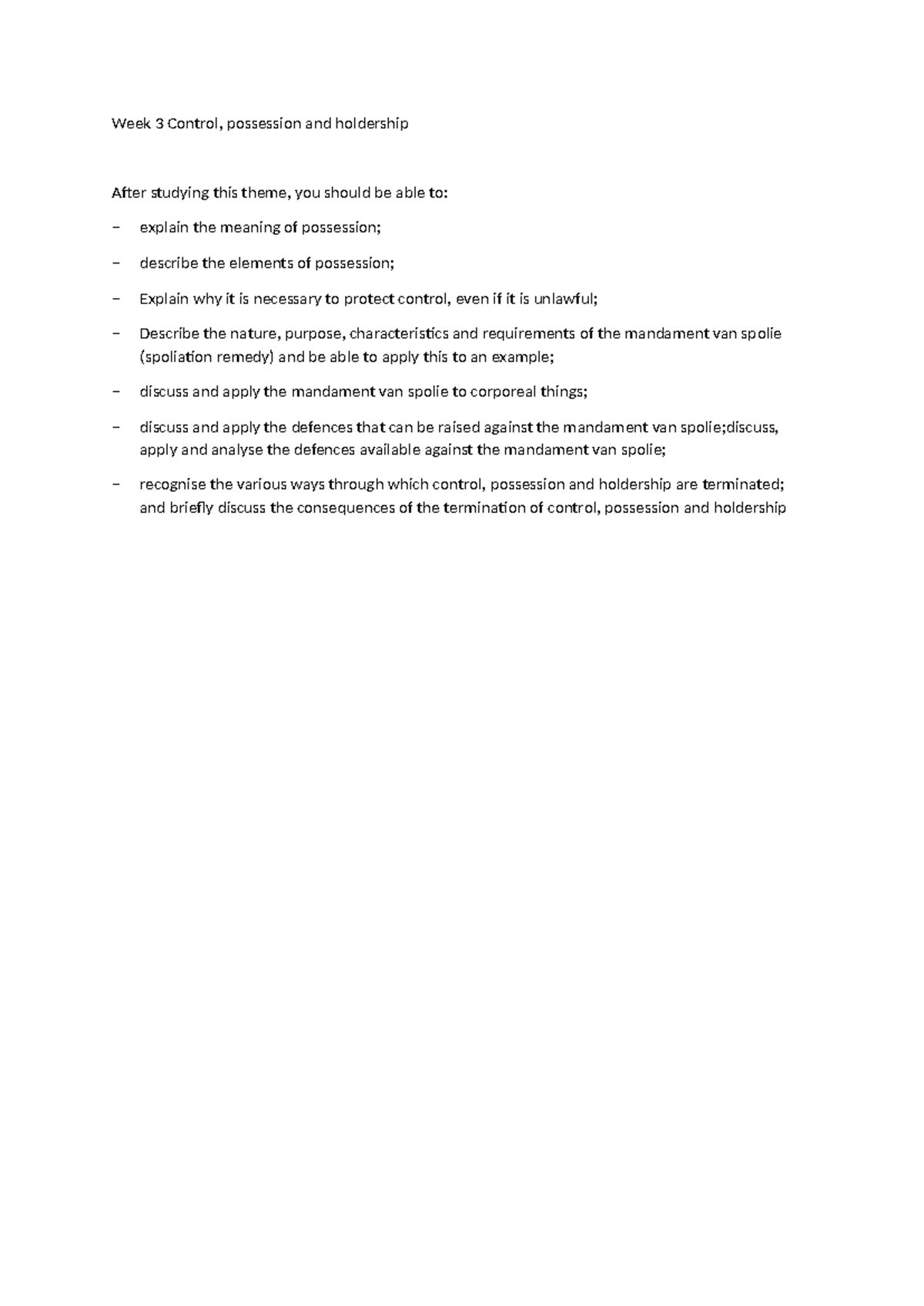Control and Possession Overview - Unit 3 Law 101 Notes - Studocu